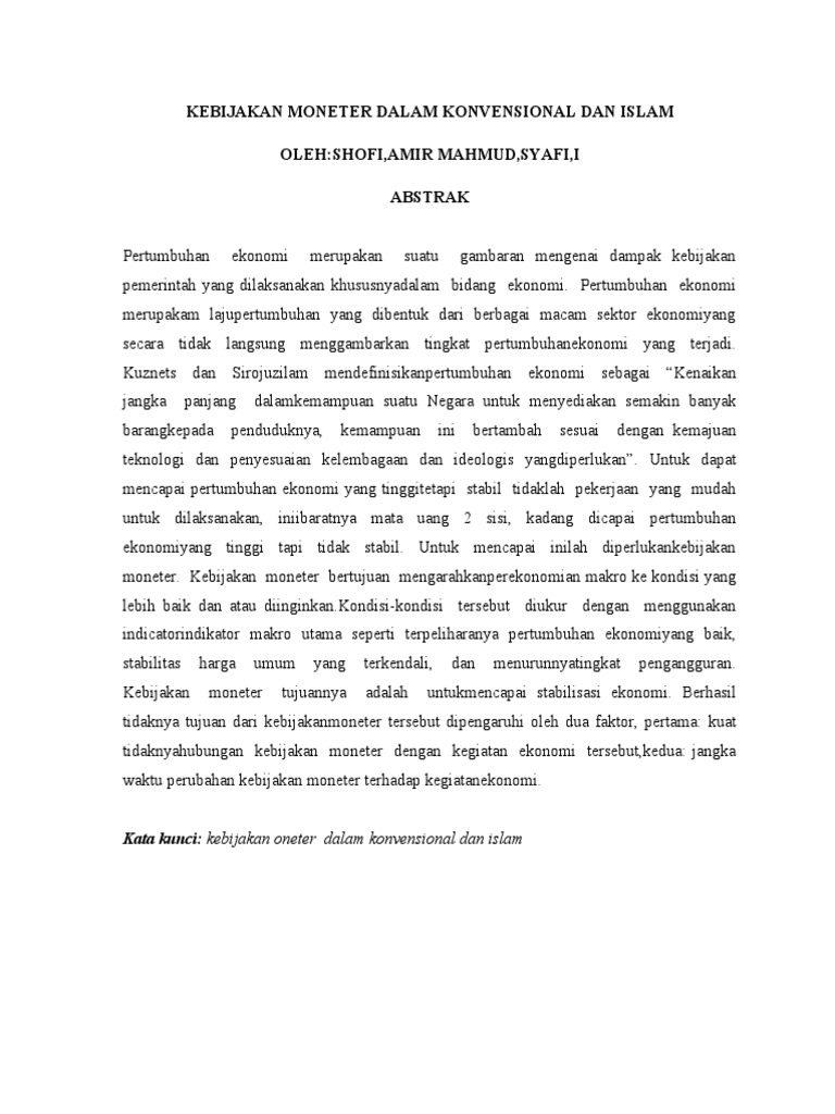 Kebijakan Moneter Dalam Konvensional Dan Islam | PDF