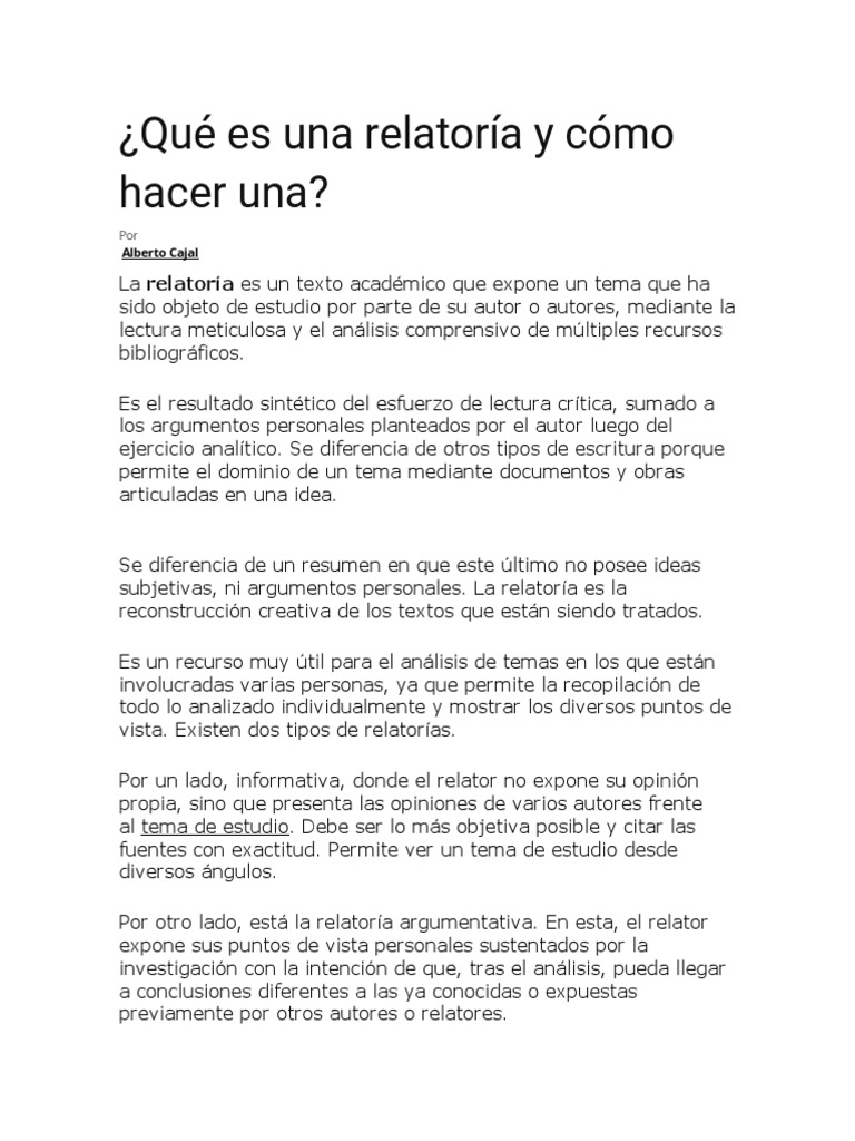 Qué Es Una Relatoría y Cómo Hacer Una Relatoria | PDF | Pinocho