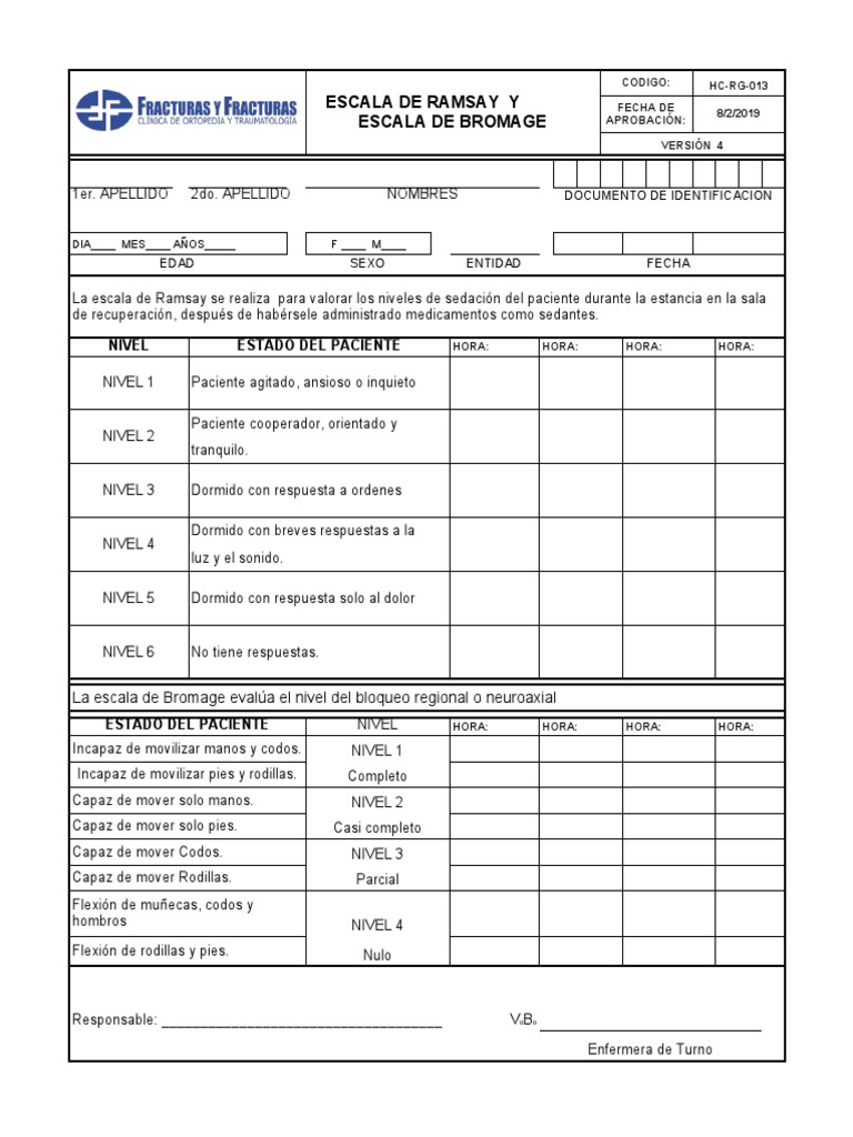 Evaluación Sedación y Bloqueo: Escalas Ramsay y Bromage | PDF