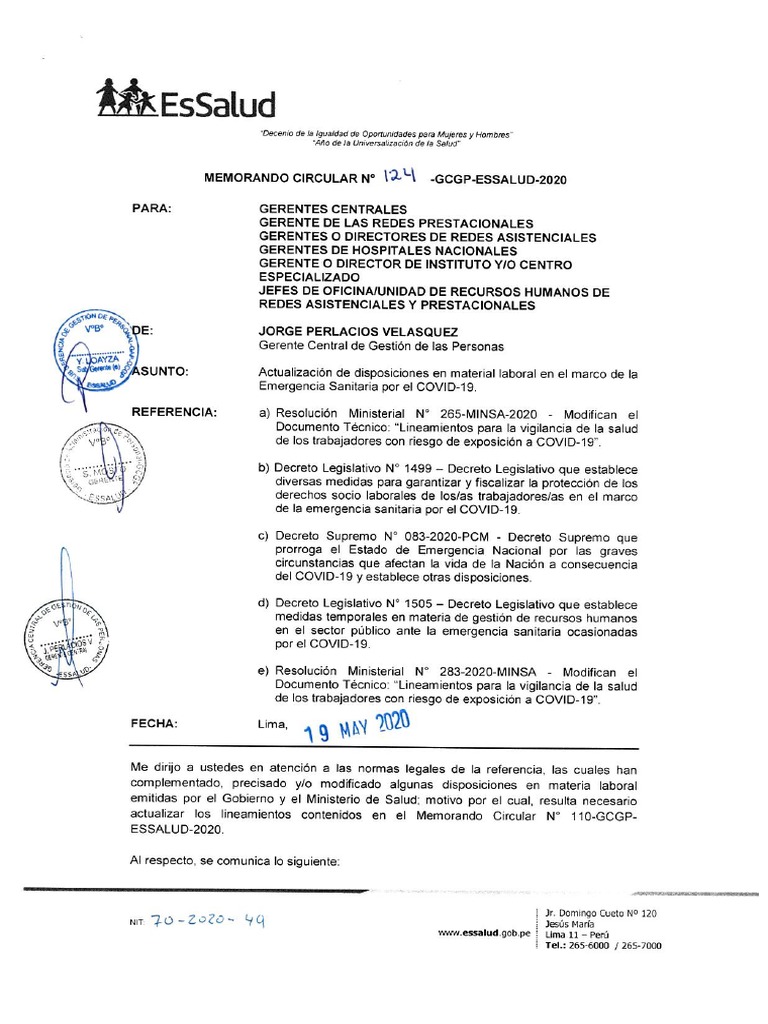 Memorando Circular N 124 GCGP Essalud 2020 | PDF Memorando Circular N 124 GCGP Essalud 2020 | PDF