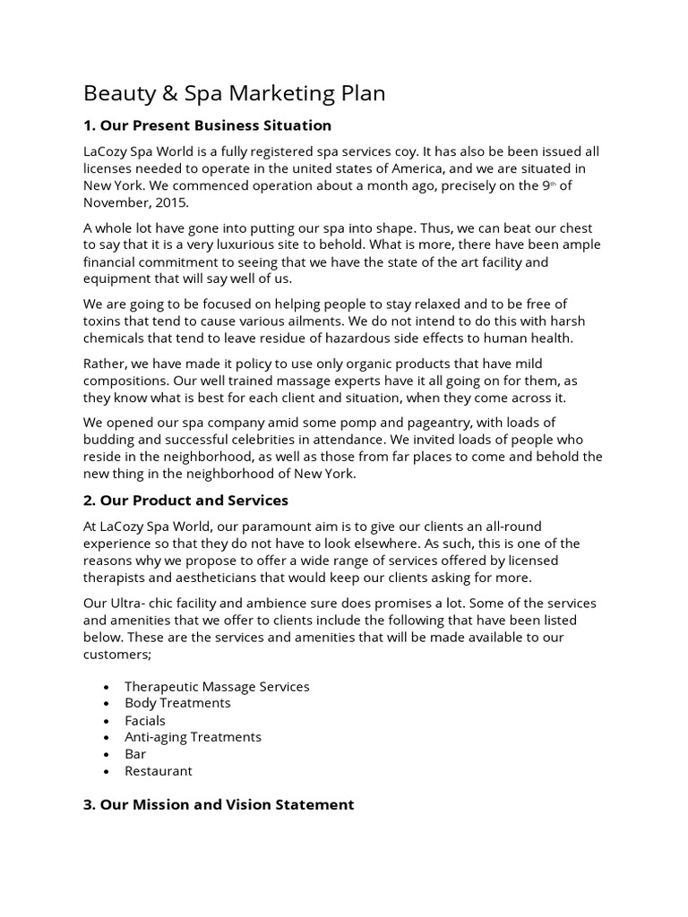 Beauty & Spa Marketing Plan | PDF | Advertising | Customer