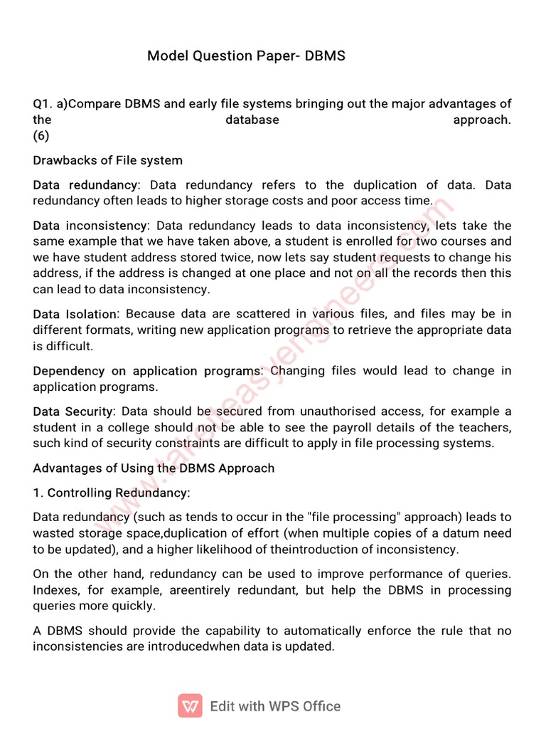DBMS - Model - QP - Answers (1) | PDF DBMS - Model - QP - Answers (1) | PDF