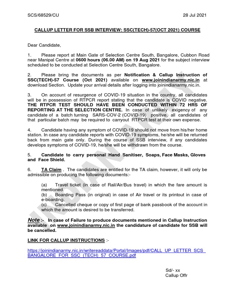 Call Up Letter 68529 05 | PDF