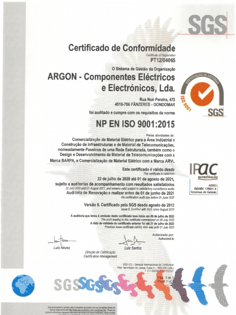 Certificado ARGON 9001 V6 | PDF