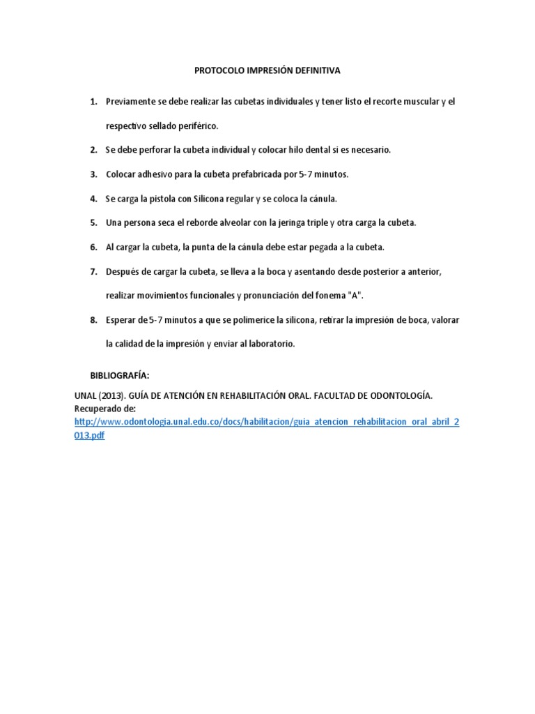 Protocolo de Impresión Definitiva Prótesis Total | PDF