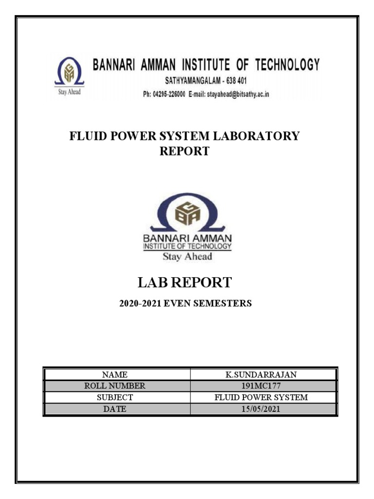 Fluid Power System Laboratory Report | PDF | Valve | Pump