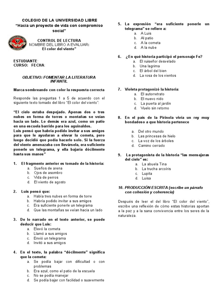 EL COLOR DEL VIENTO Control de Lectura | PDF