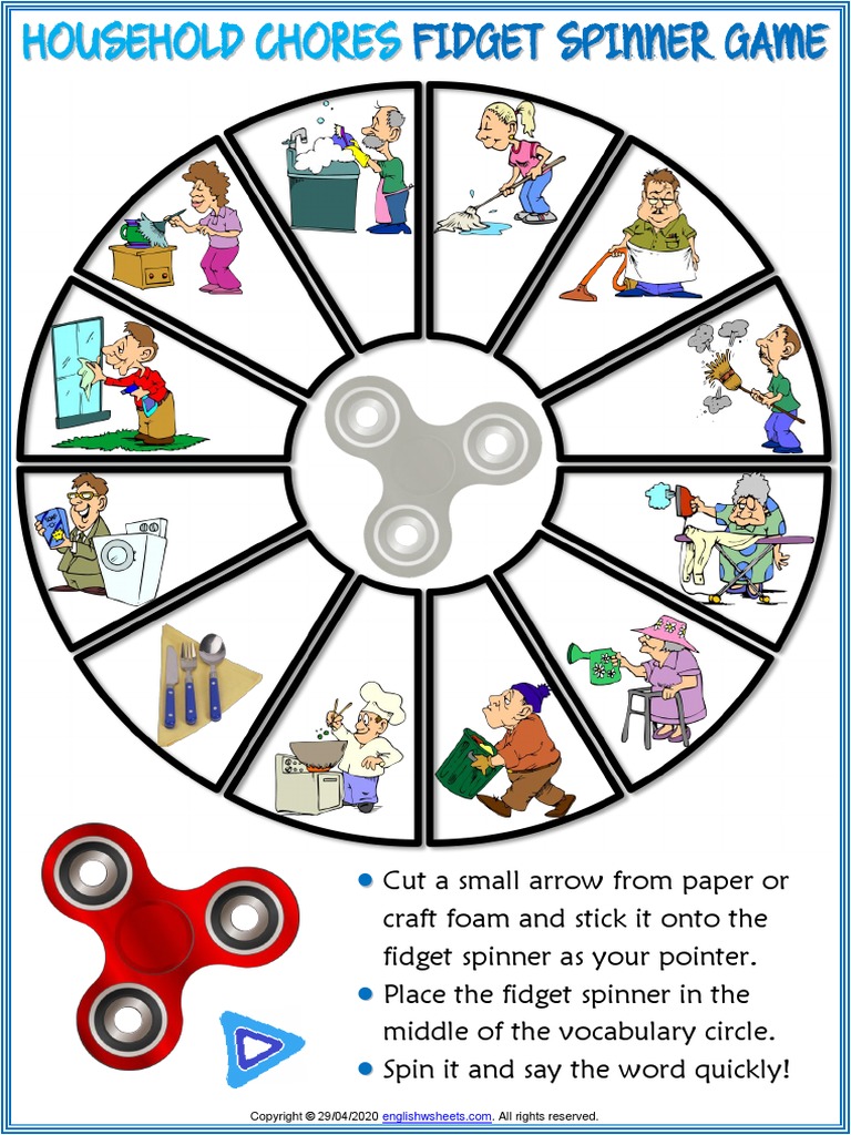 Household Chores Vocabulary Esl Printable Fidget Spinner Game For Kids ...