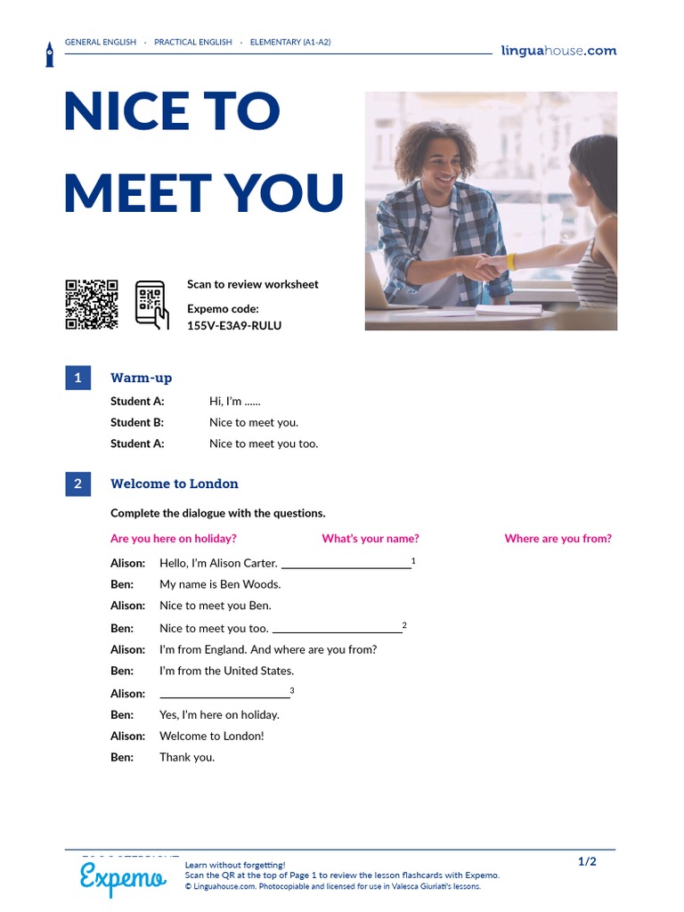 Nice To Meet You British English Teacher Ver2 | PDF | Educational Psychology | Communication