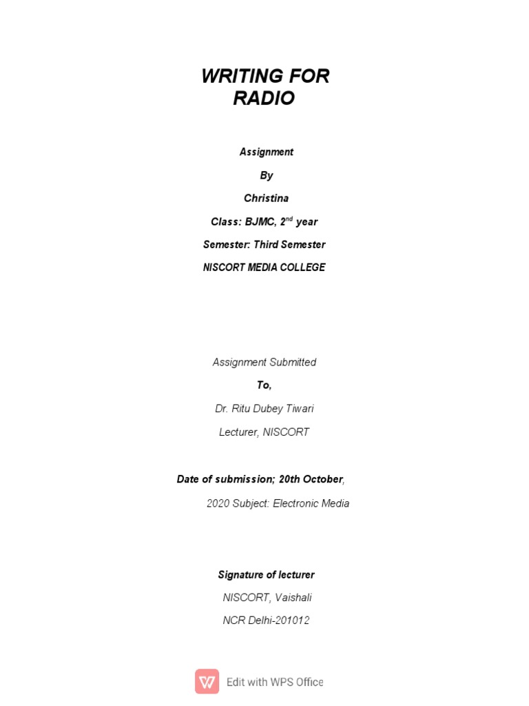 Writing For Radio Assignment 6 - Electronic Media | PDF | Broadcasting ...