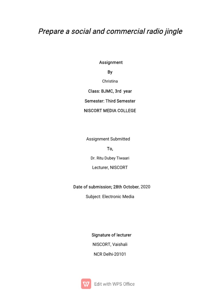 Assignment 7 Radio Jingle Script - Electronic Media | PDF