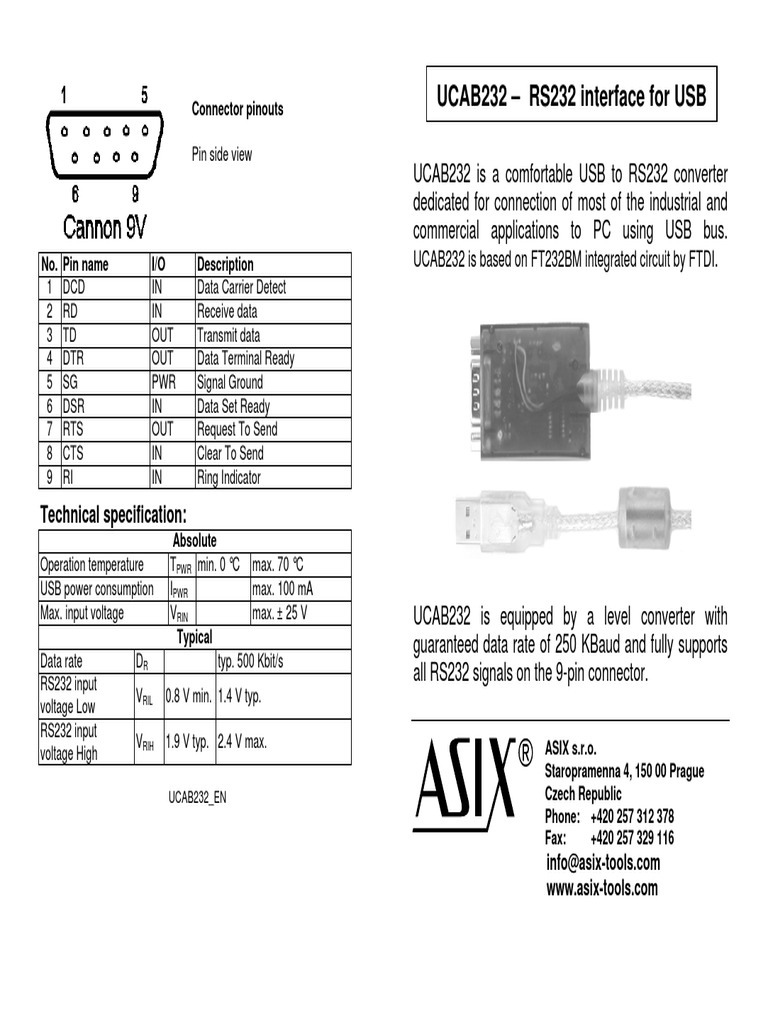 UCAB232 - RS232 Interface For USB: Connector Pinouts | PDF | Usb ...