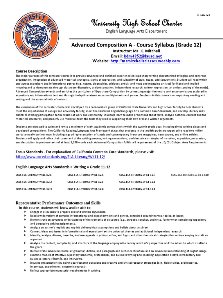 Advanced Composition Syllabus 12th Grade | PDF | Rhetoric | Profanity