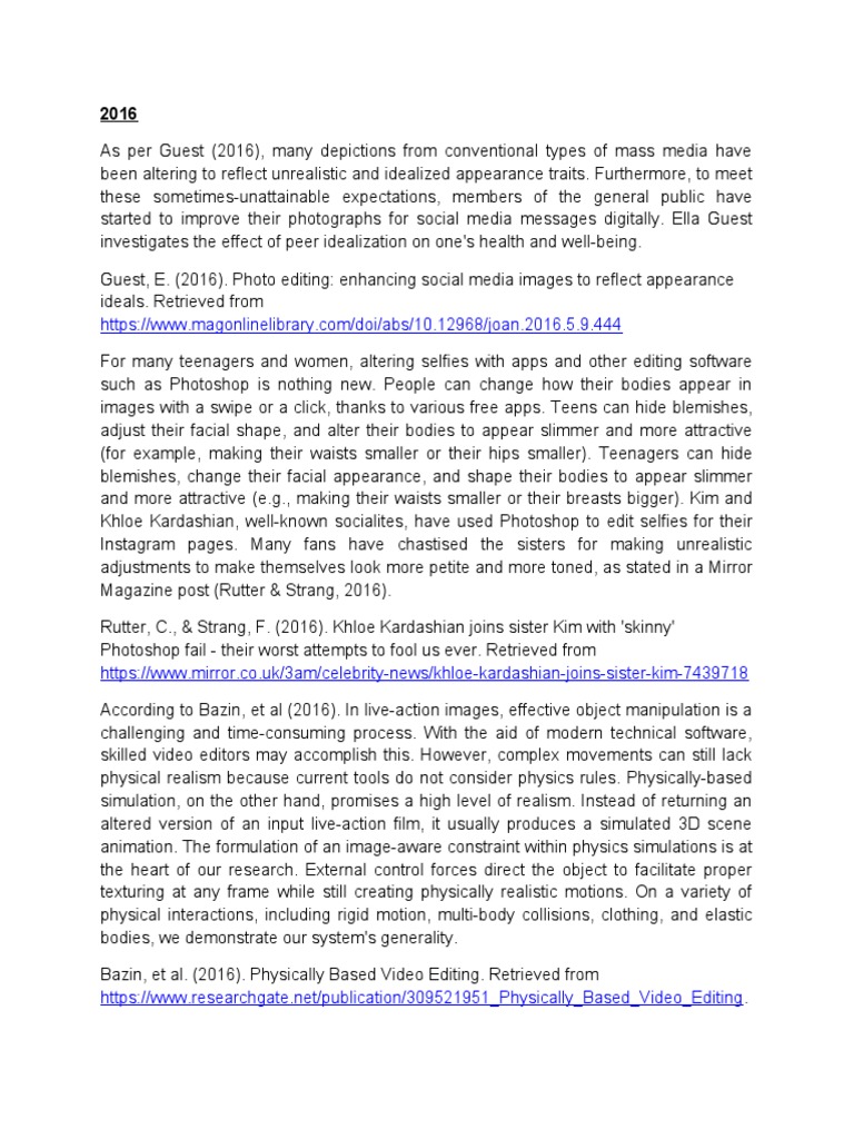 Photo editing impacts appearance ideals | PDF | Image Editing | Usability