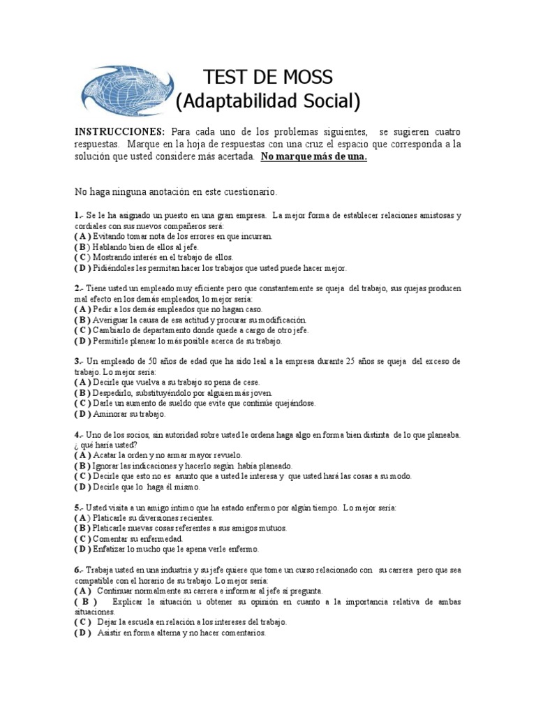 Test de Moss | PDF | Toma de decisiones | Conceptos psicologicos