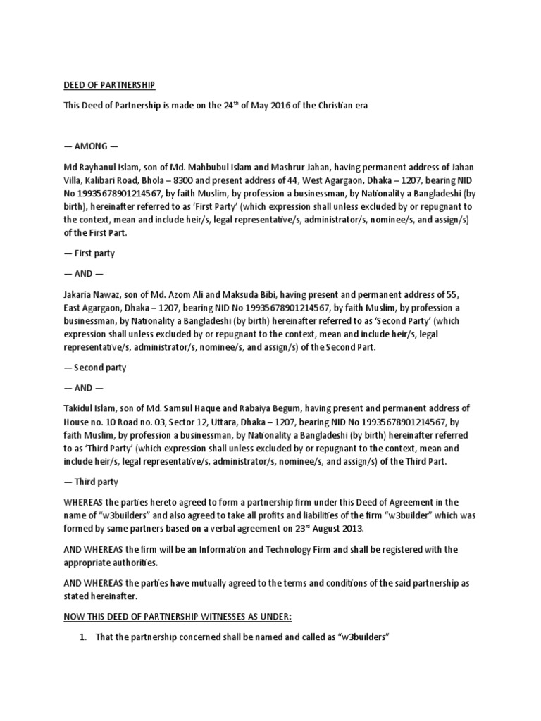 Partnership Deed Sample | PDF | Partnership | Arbitration