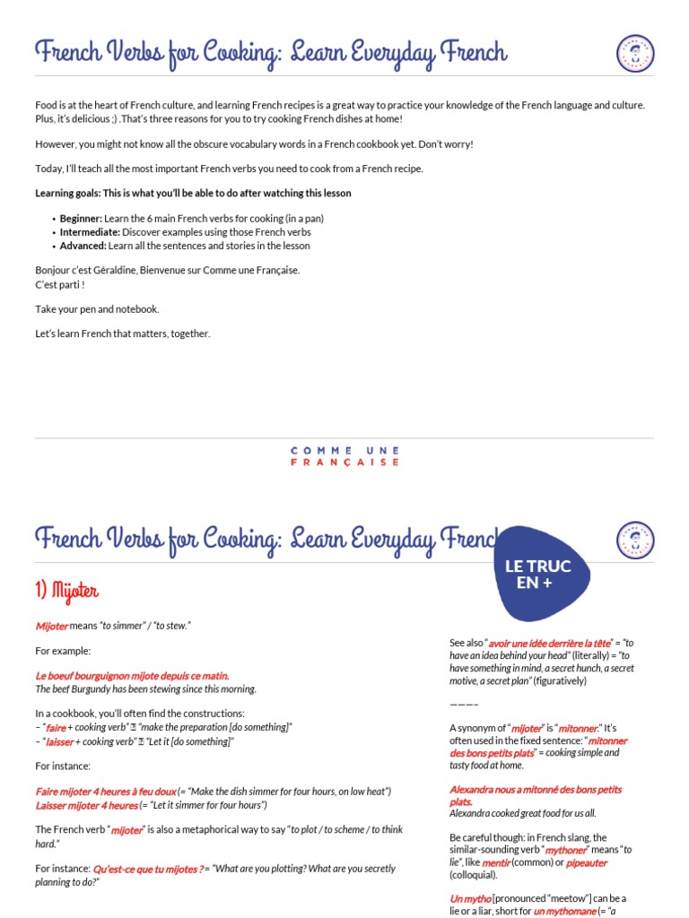 French Verbs Cooking | PDF | Food And Drink Preparation | Cooking