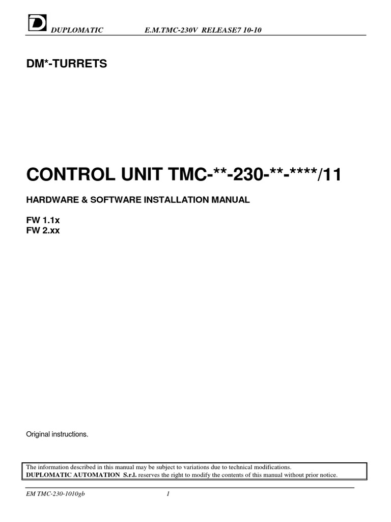 CONTROL UNIT TMC - 230 - /11: DM - Turrets | PDF | Power Supply ...