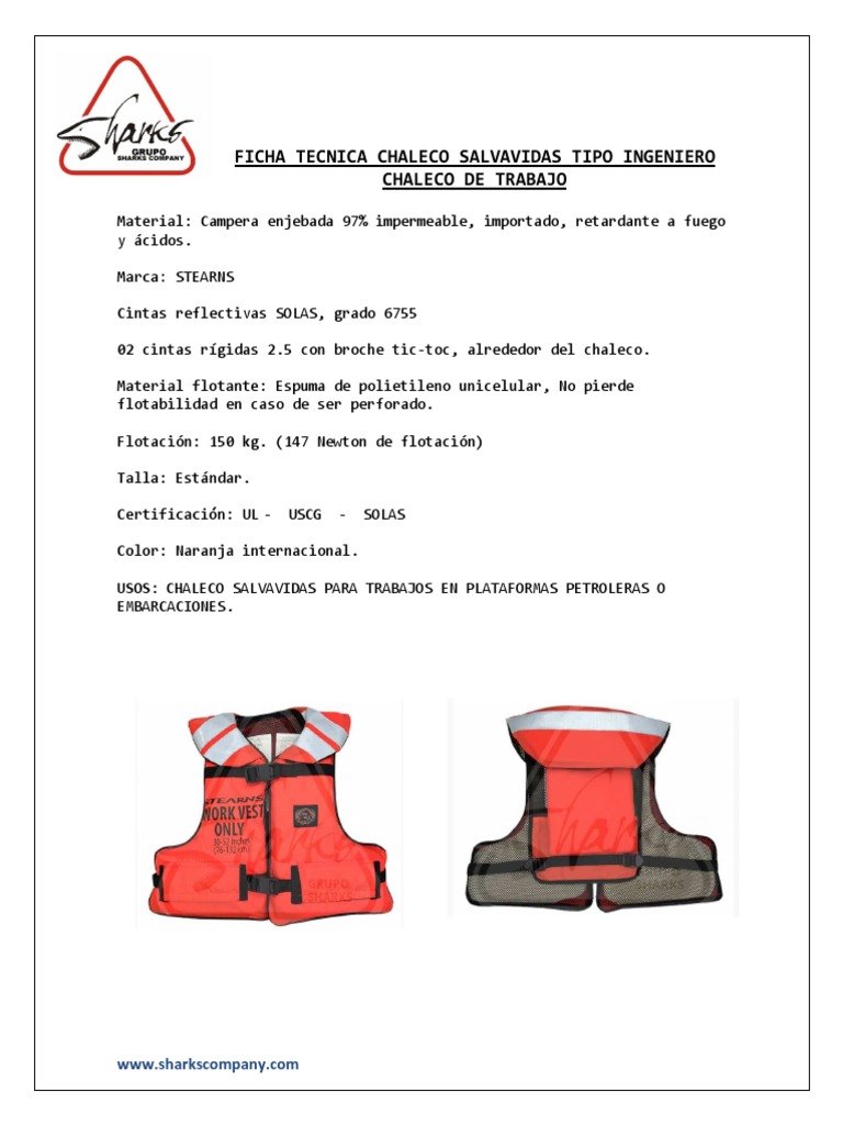 Ficha Tecnica Chaleco Salvavidas Tipo Ingeniero Chaleco de Trabajo | PDF