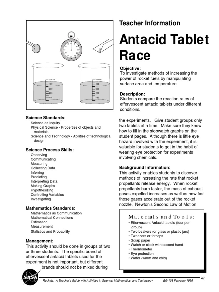 Antacid Tablet Race: Teacher Information | PDF | Rocket Engine | Rocket ...