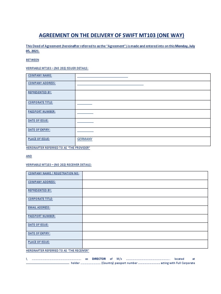 Swift MT103 1 Way SCCT 8+3-1 | PDF | Banks | Wire Transfer