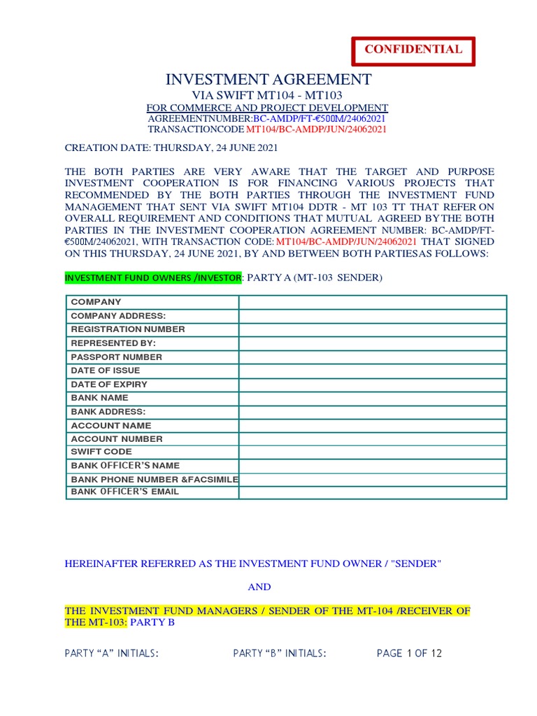 MT104 DDTR - MT103 Investment Start Euro 500 M | PDF | Wire Transfer ...