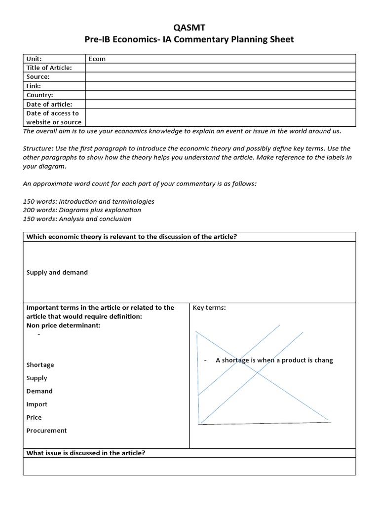 Qasmt Pre-IB Economics-IA Commentary Planning Sheet | PDF
