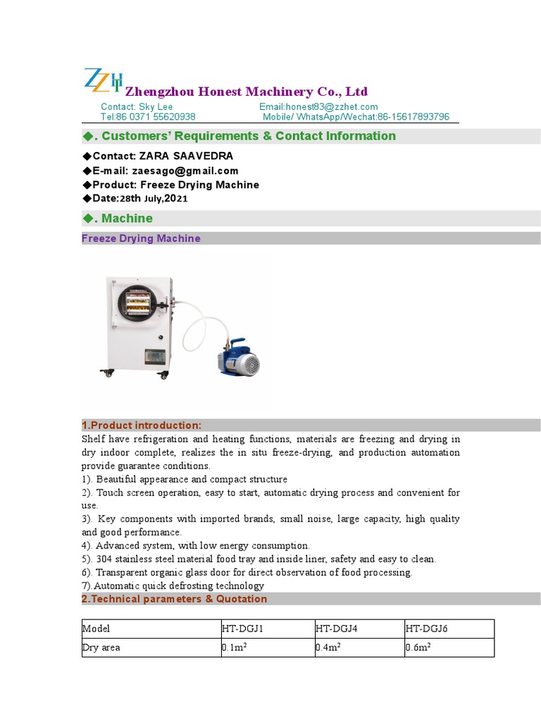 Quotation For Freeze Drying Machine | PDF