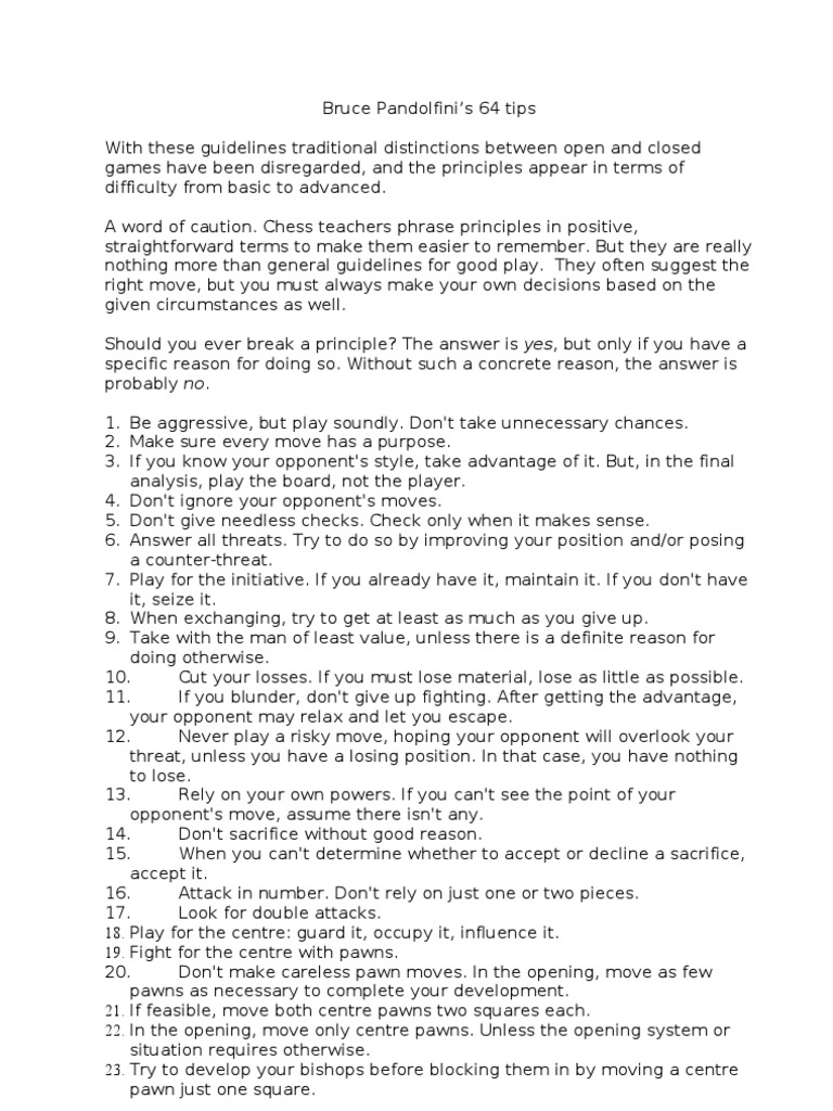 Bruce Pandolfini's 64 Principles for Chess Mastery: Guidelines for ...