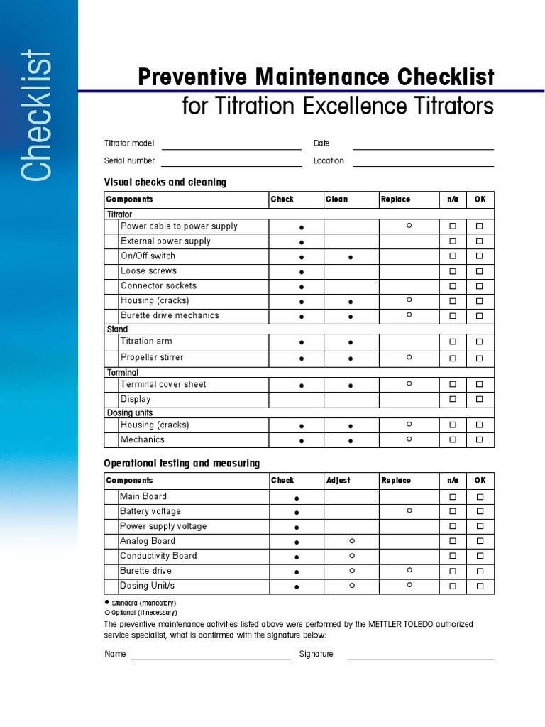 Titration Excellence Maintenance Checklist | PDF | Power Supply ...