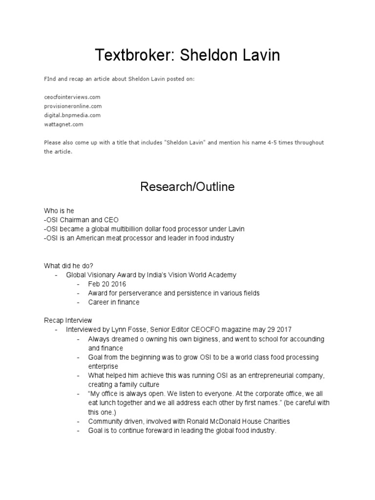 Textbroker - Sheldon Lavin | PDF | Business | Economies