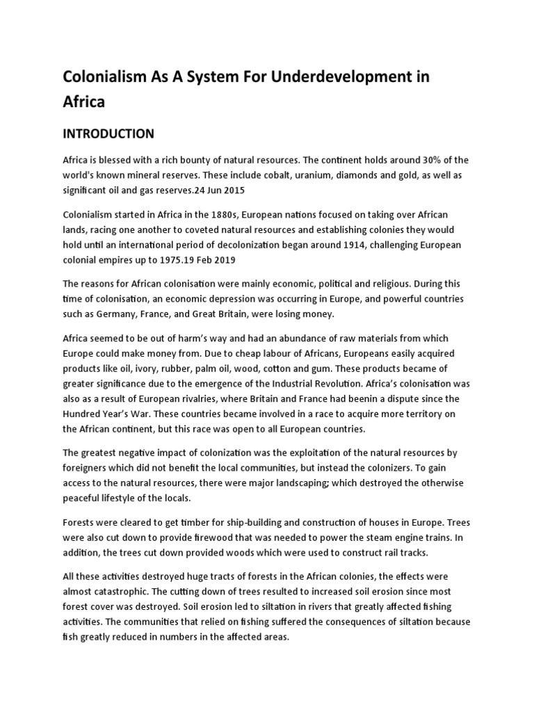 Colonialism As A System For Underdevelopment in Africa | PDF ...