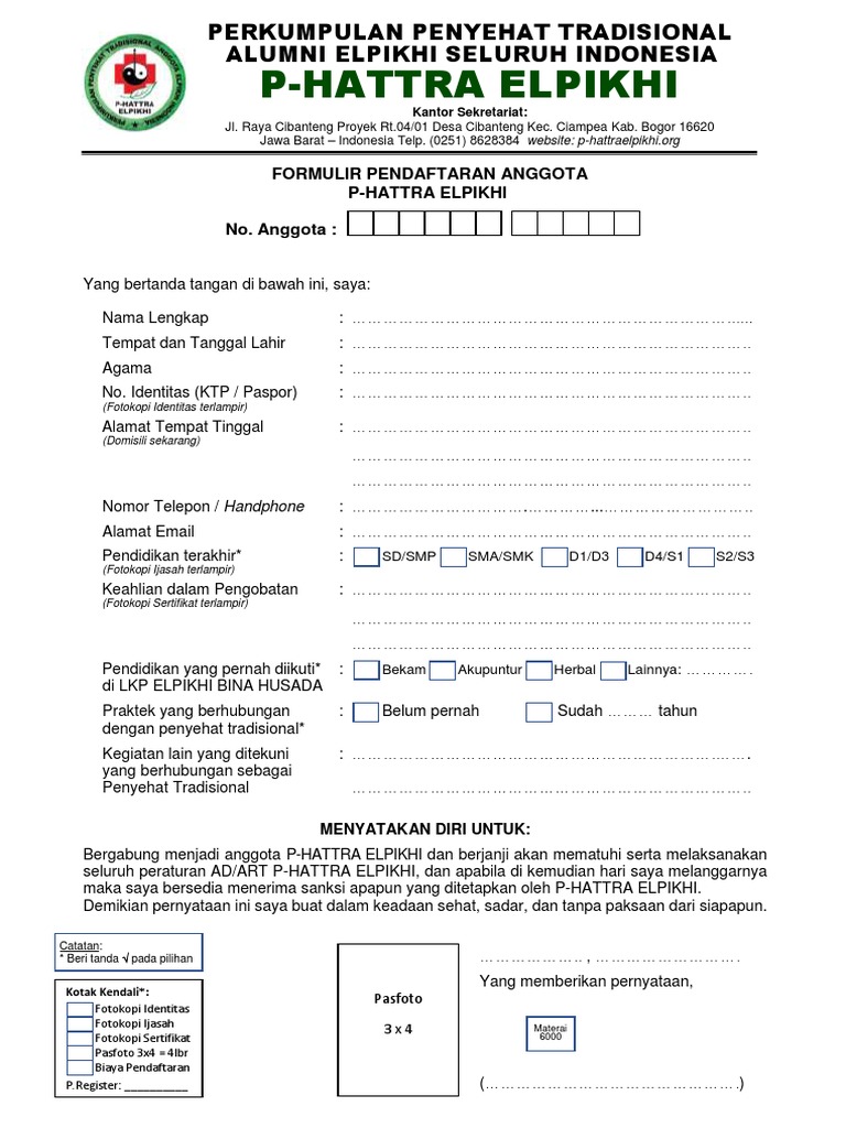 Form Pendaftaran Anggota - P-HATTRA ELPIKHI - OK | PDF