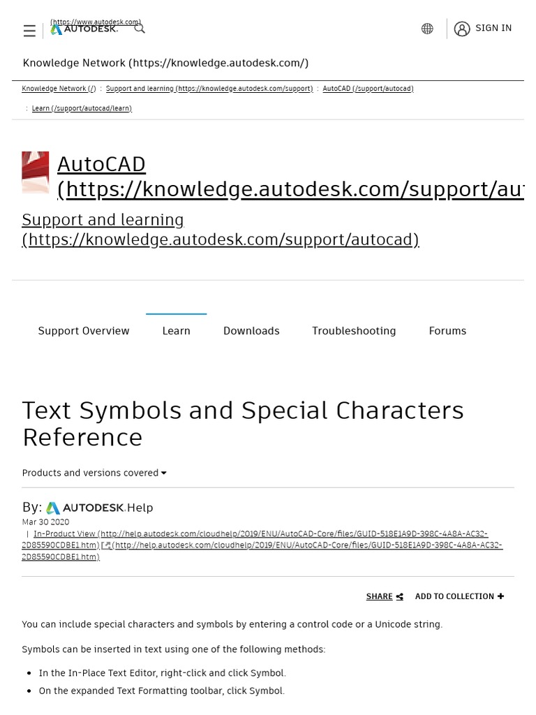 Text Symbols and Special Characters Reference - AutoCAD 2019 - Autodesk ...