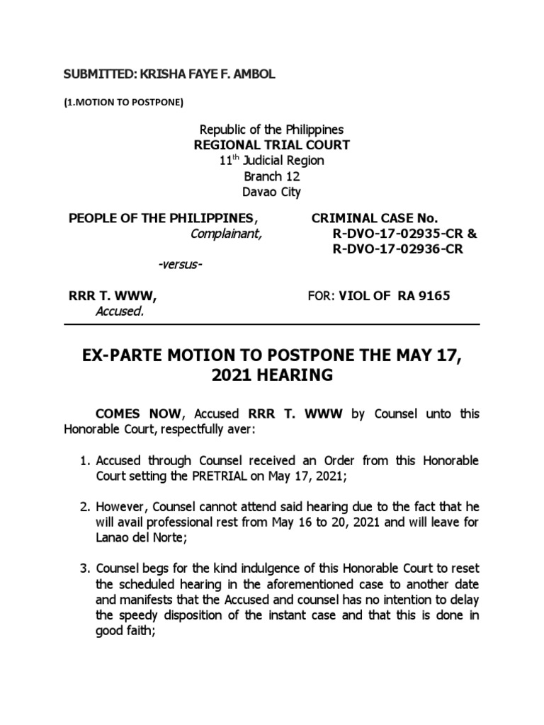 B. 10 Samples of Motion Forms | PDF | Prosecutor | Plea Bargain