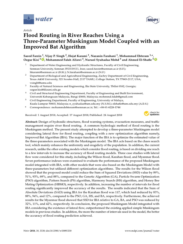 Water: Flood Routing in River Reaches Using A Three-Parameter Muskingum ...