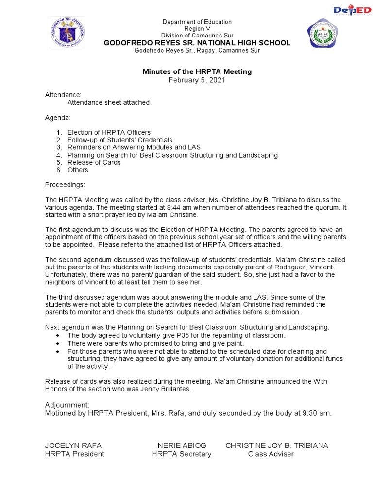 February 5, 2021: Godofredo Reyes Sr. National High School | PDF