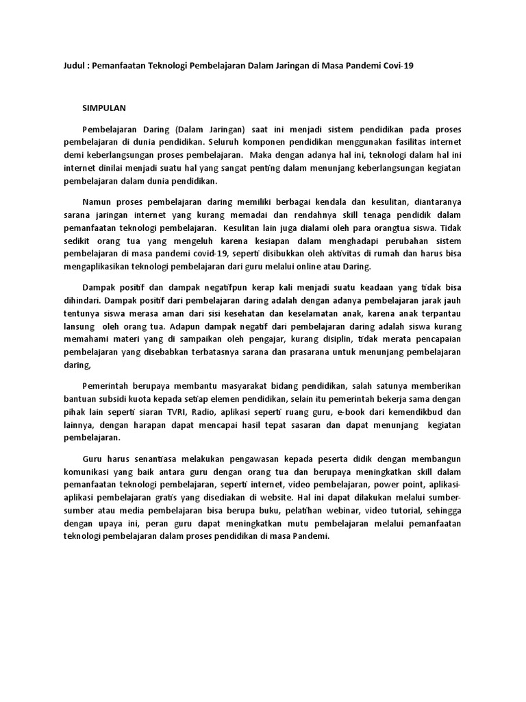 Contoh Kesimpulan Jurnal | PDF