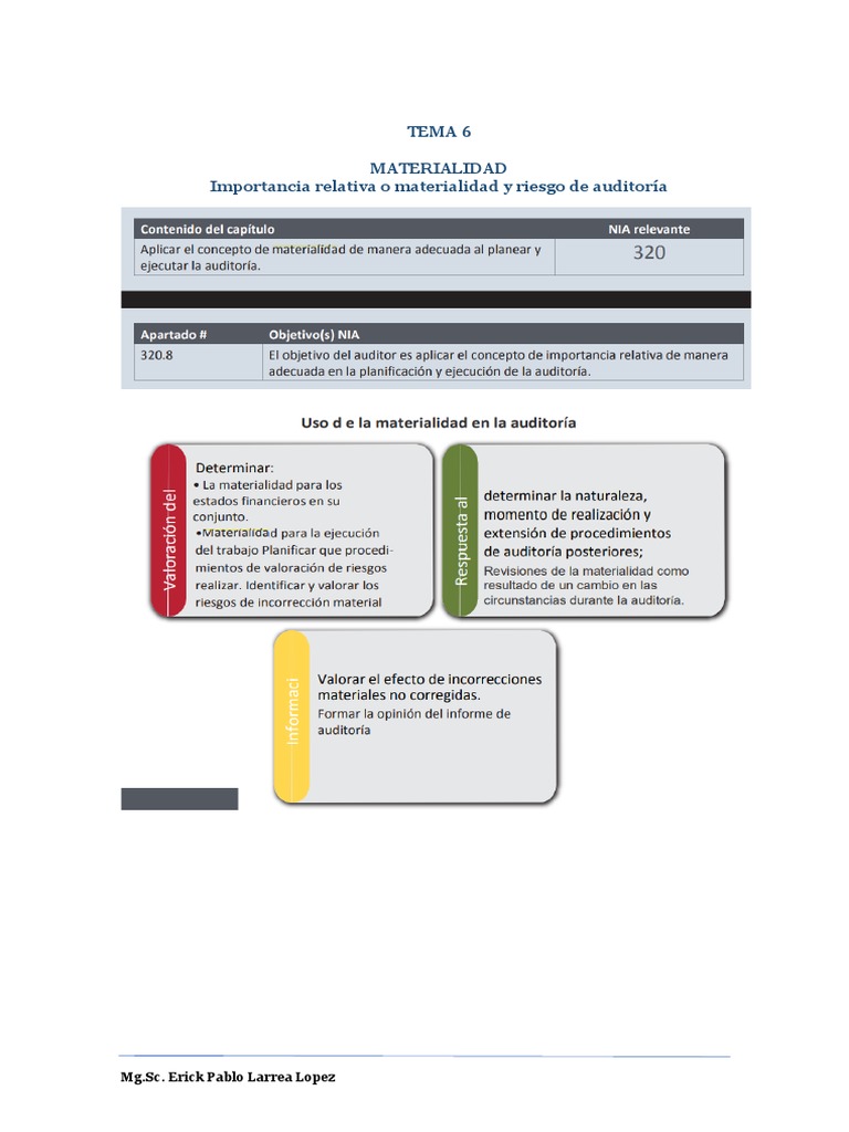 Tema 6 - Materialidad | PDF | Auditoría | Estado financiero