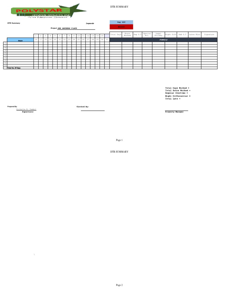 DTR Summary One Archers (Visor) | PDF