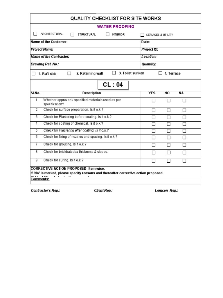Water Proofing Checklist | PDF