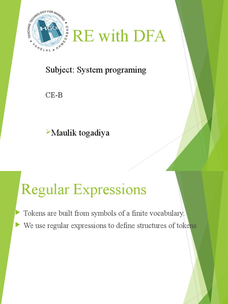 RE With DFA: Subject: System Programing | PDF | Formalism (Deductive) | Models Of Computation