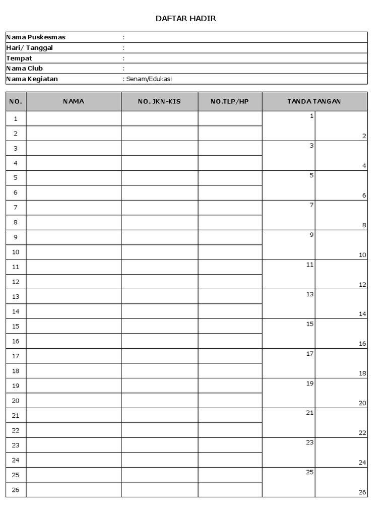Contoh Absen Peserta Prolanis | PDF
