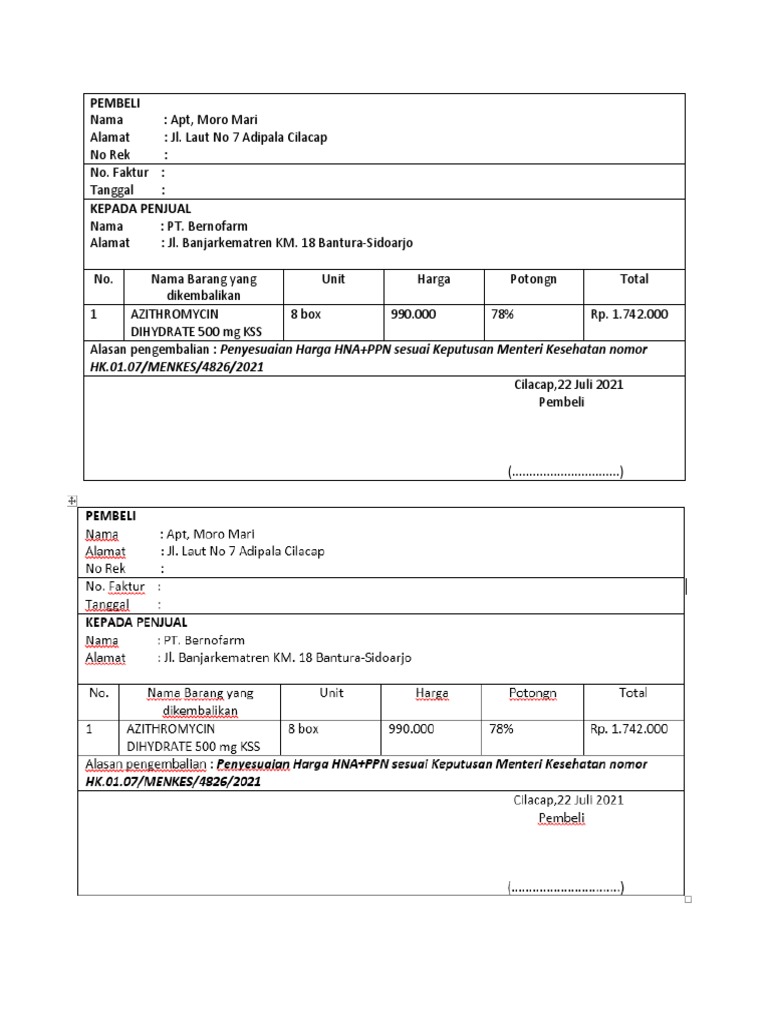 Surat Retur Barang | PDF