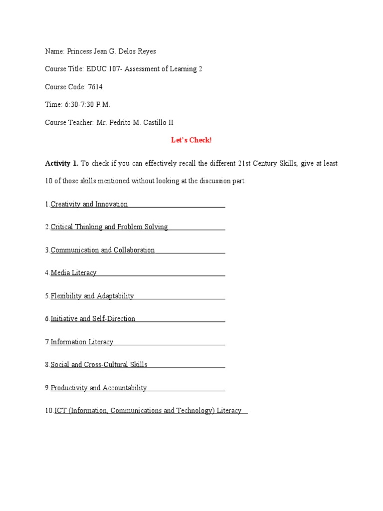 Week 1 - ULO A - Let's Check | PDF | Career & Growth