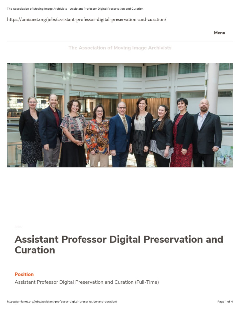 Assistant Professor Digital Preservation and Curation: The Association ...