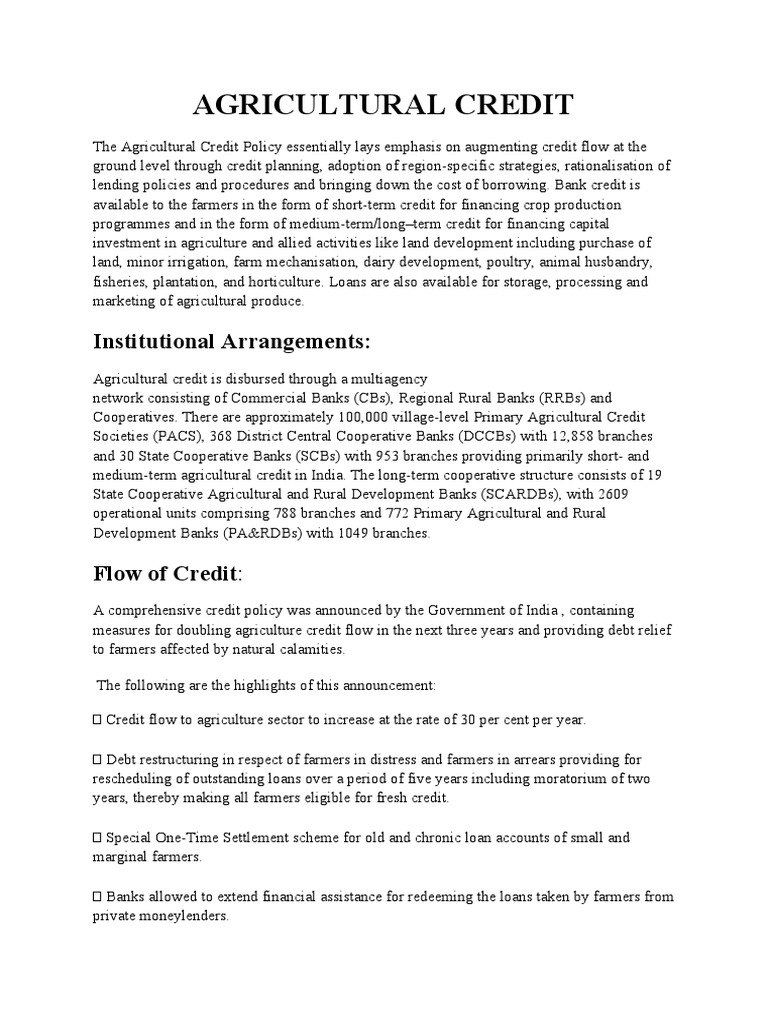 Agricultural Credit 001 | PDF | Agriculture | Credit