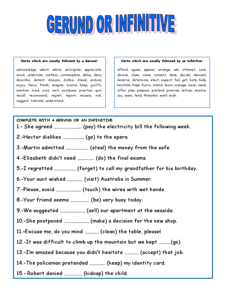 Gerund or Infinitive Worksheet | PDF