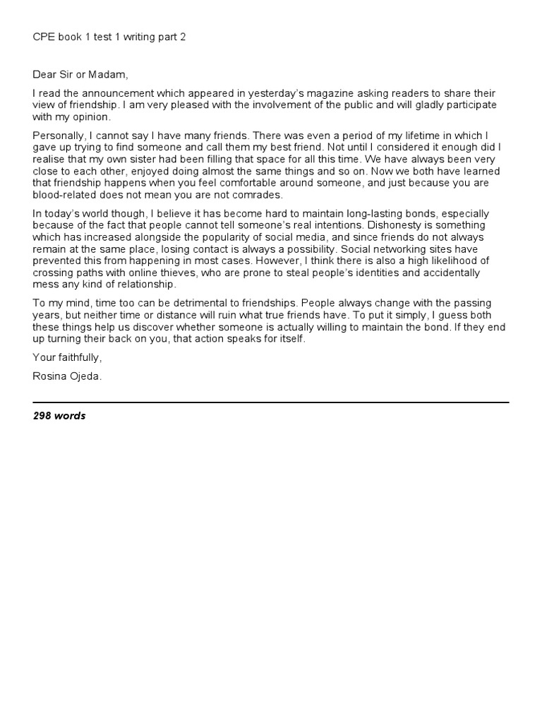 CPE Book 1 - Letter (Friendship) | PDF