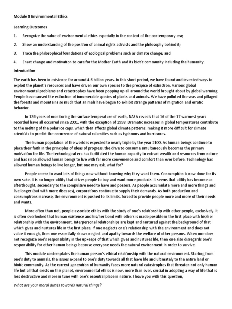 Exploring Environmental Ethics: Recognizing Humanity's Place Within the ...
